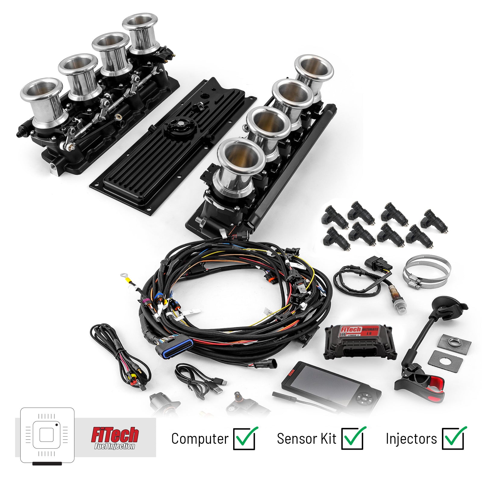 Chevy GM LS1 Downdraft + FiTech Ultra EFI Fuel Injection System [Black ...