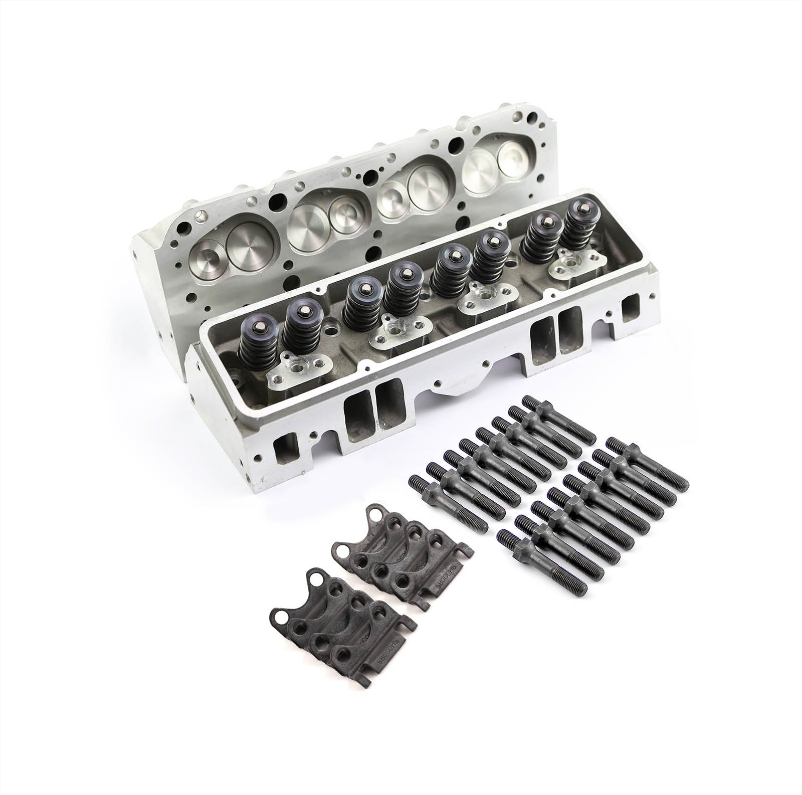 SBC Chevy 350 Complete Straight Aluminum Cylinder Heads 220cc 64 Studs ...